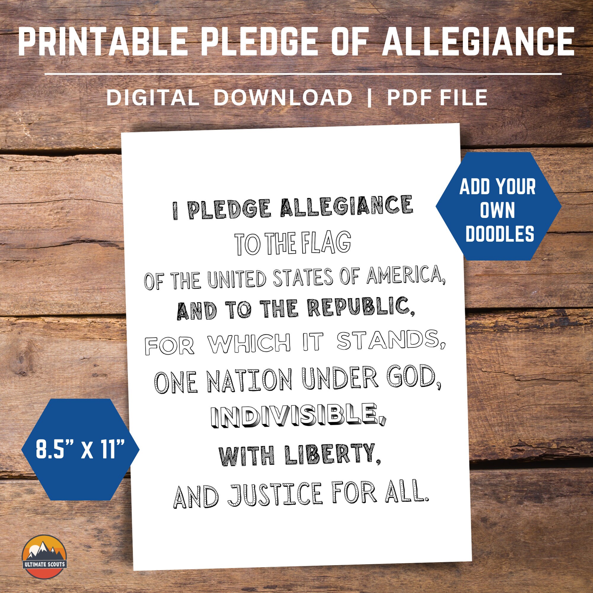 Pledge of Allegiance Printable | Coloring Page W/ Patriotic Doodles ...
