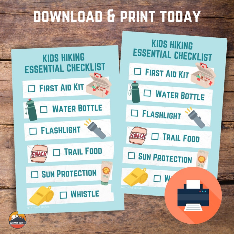 Kids Hiking Essentials Checklist Printable Scouts Hiking Essentials for ...