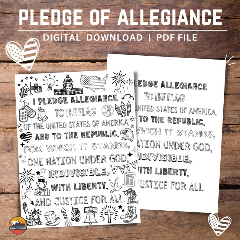 Pledge of Allegiance Printable Coloring Page W/ Patriotic Doodles ...