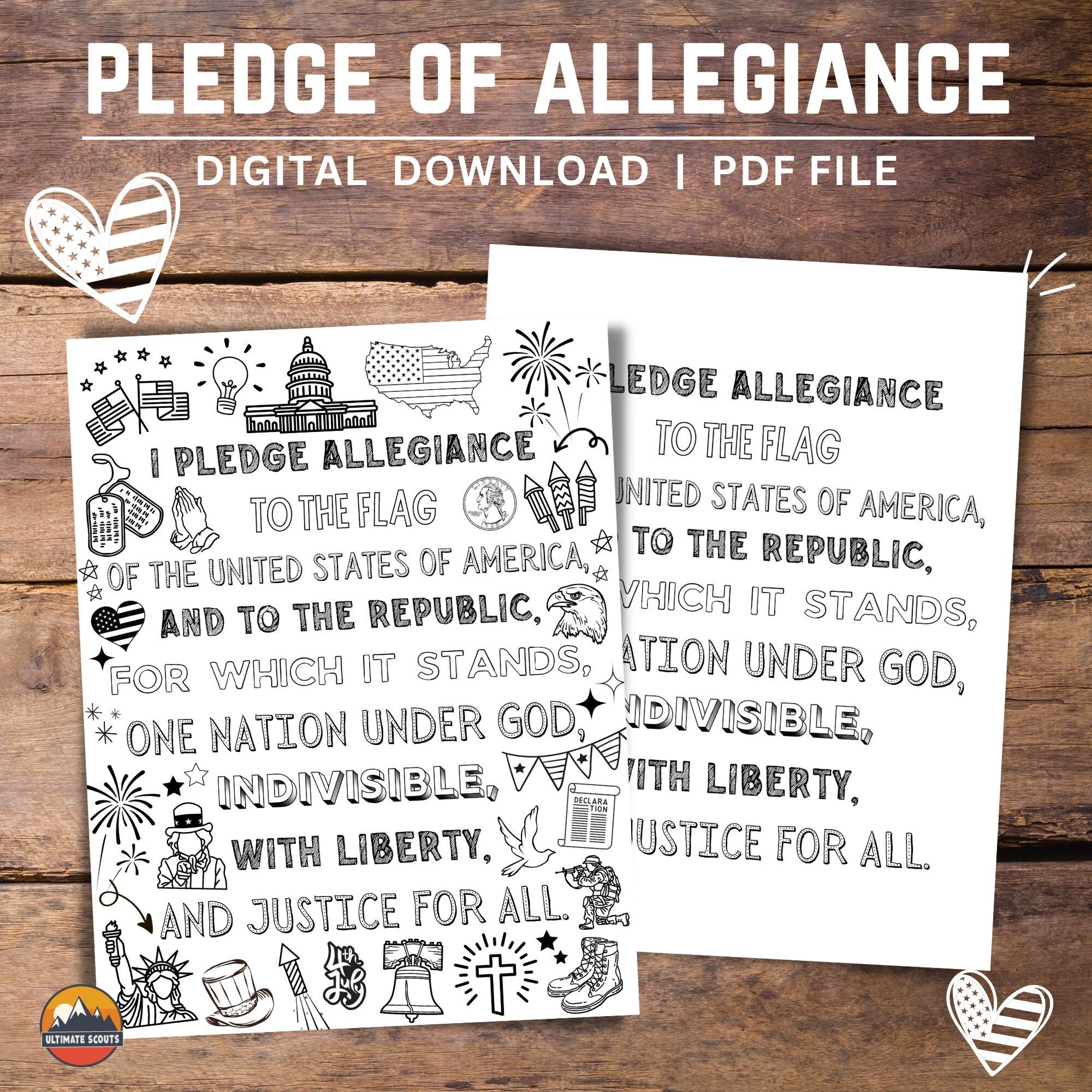 Pledge of Allegiance Printable Coloring Page W/ Patriotic Doodles ...