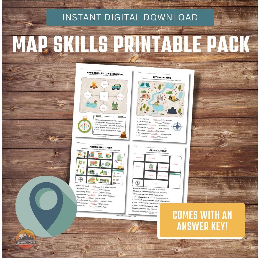 Map Skills Printable Pack for Kids: Compass & Direction Activities (PDF ...