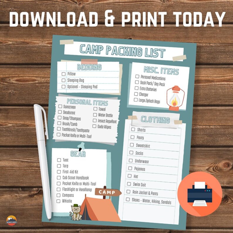 Camp Packing List for Kids | Printable Packing Checklist for Camping ...