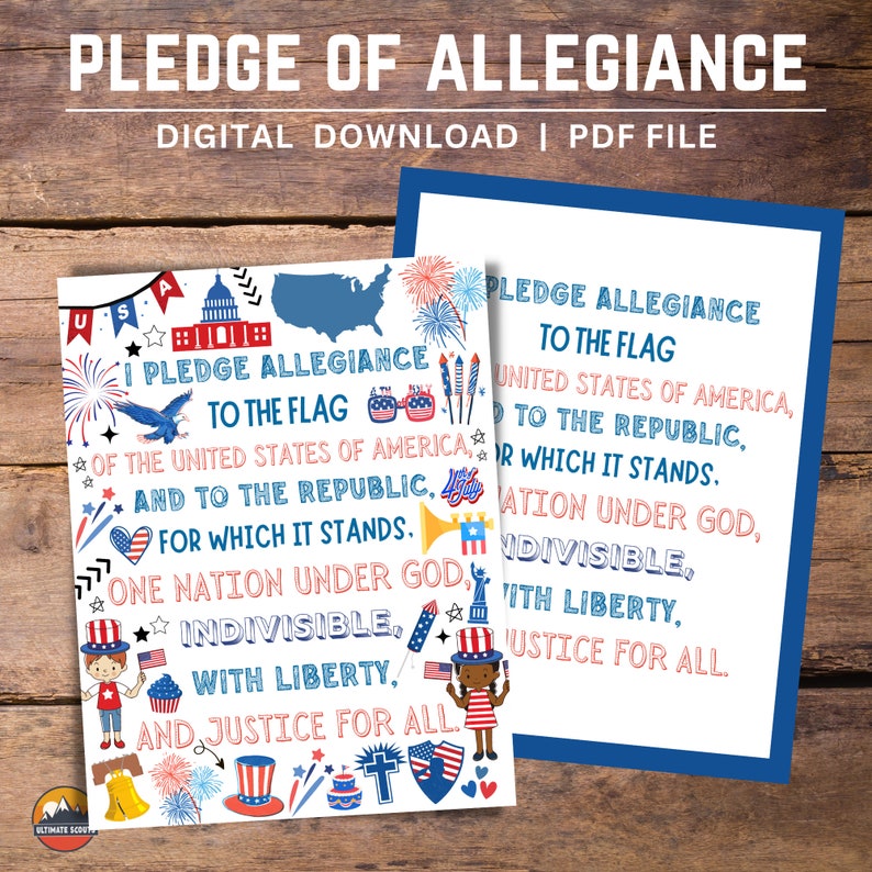 Pledge of Allegiance Printable 2 Printable Pages Colorful - Etsy
