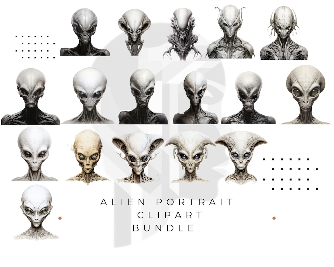 Gray Alien Portrait Clip Art Bundle - 17 Unique Extraterrestrial Face ...
