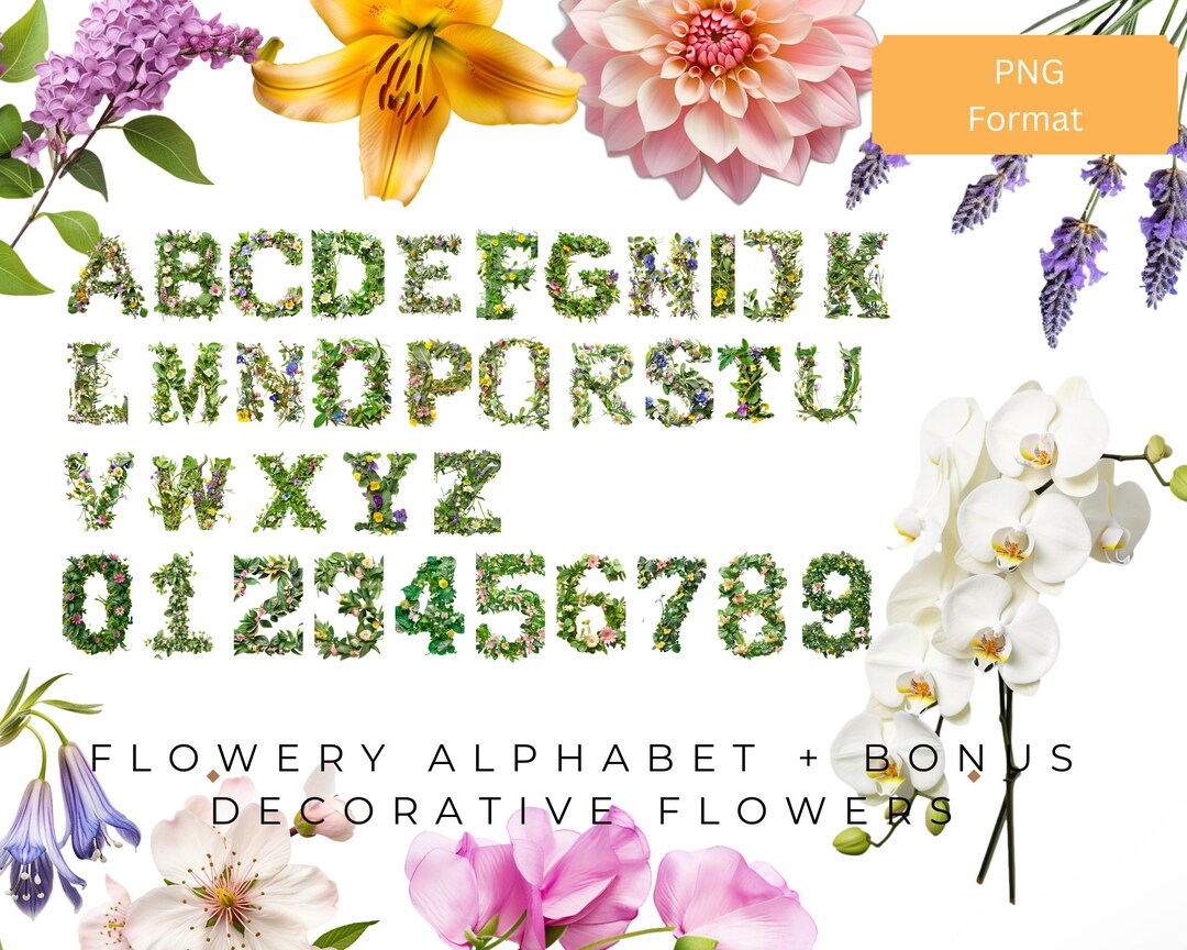 Floral Alphabet (A-Z) and Number (0-9) Clipart Bundle With Bonus ...