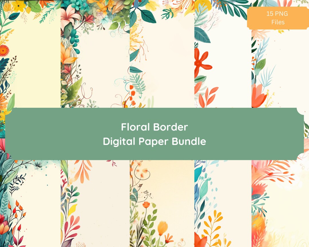 Floral Border Digital Paper | Floral Framed Digital Papers Set - Etsy