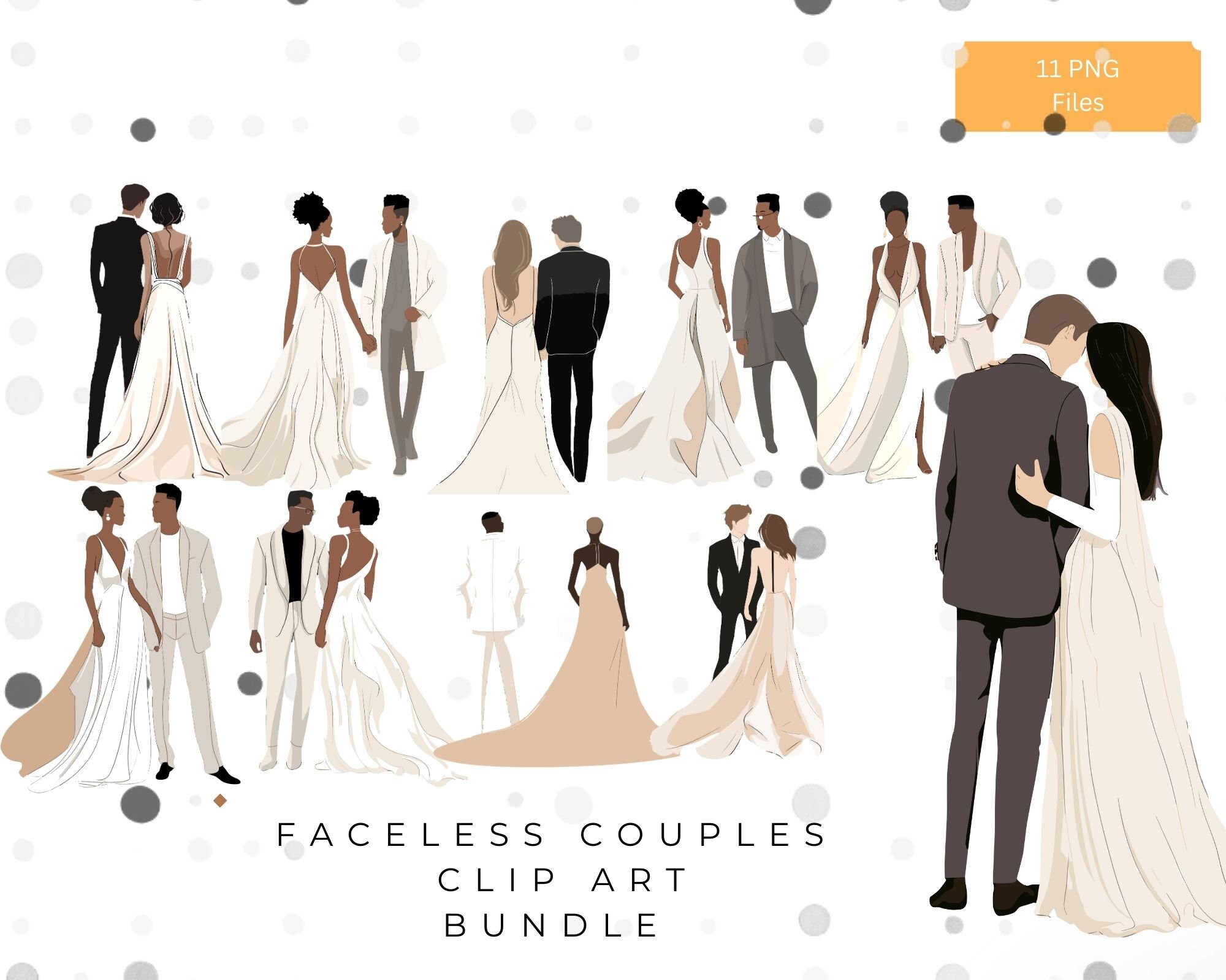 Faceless Couple Clipart PNG Bundle | Wedding Invitation Clipart | Bride ...