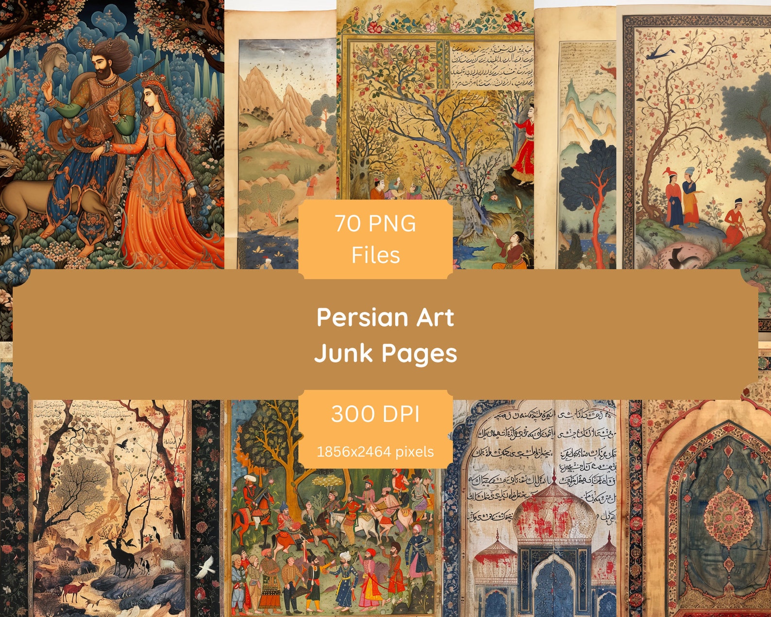 Vibrant Persian Art Scrapbooking Ephemera Journal Pages - Set of 70 ...