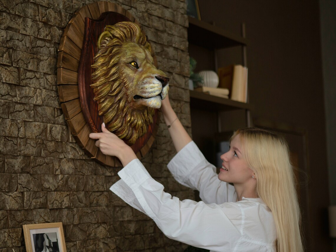 Decor Taxidermy Sculpture Lion Head Wall Mounted - Etsy