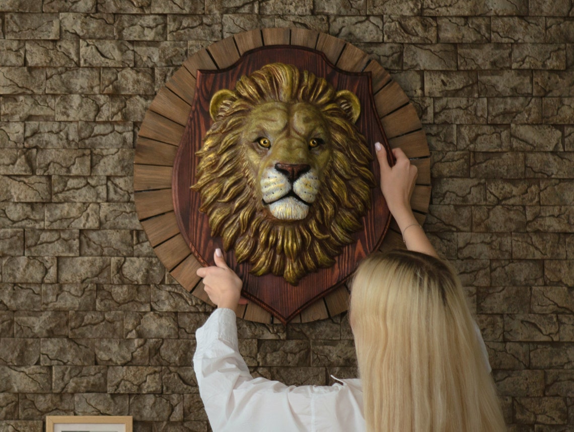 Decor Taxidermy Sculpture Lion Head Wall Mounted - Etsy