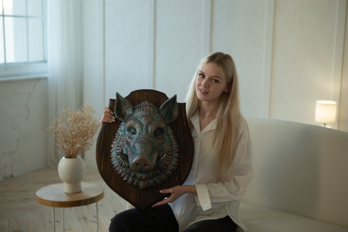 Taxidermy Sculpture Boar Head Wall Mounted Decor - Etsy