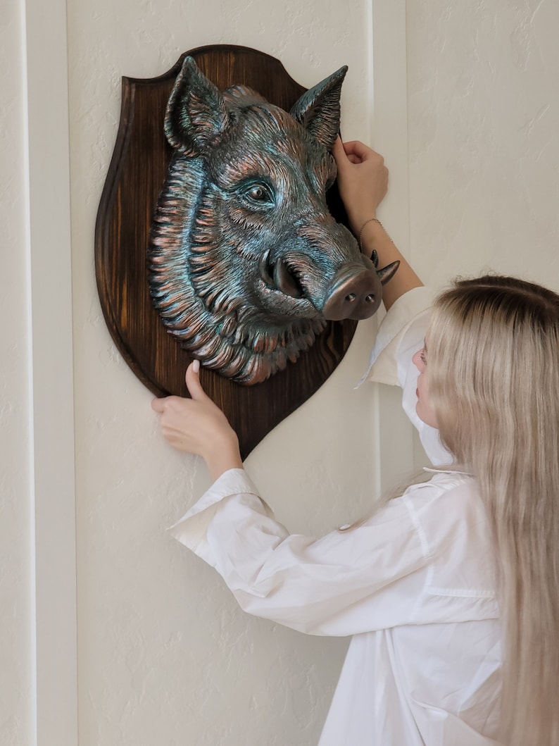 Taxidermy Sculpture Boar Head Wall Mounted Decor - Etsy