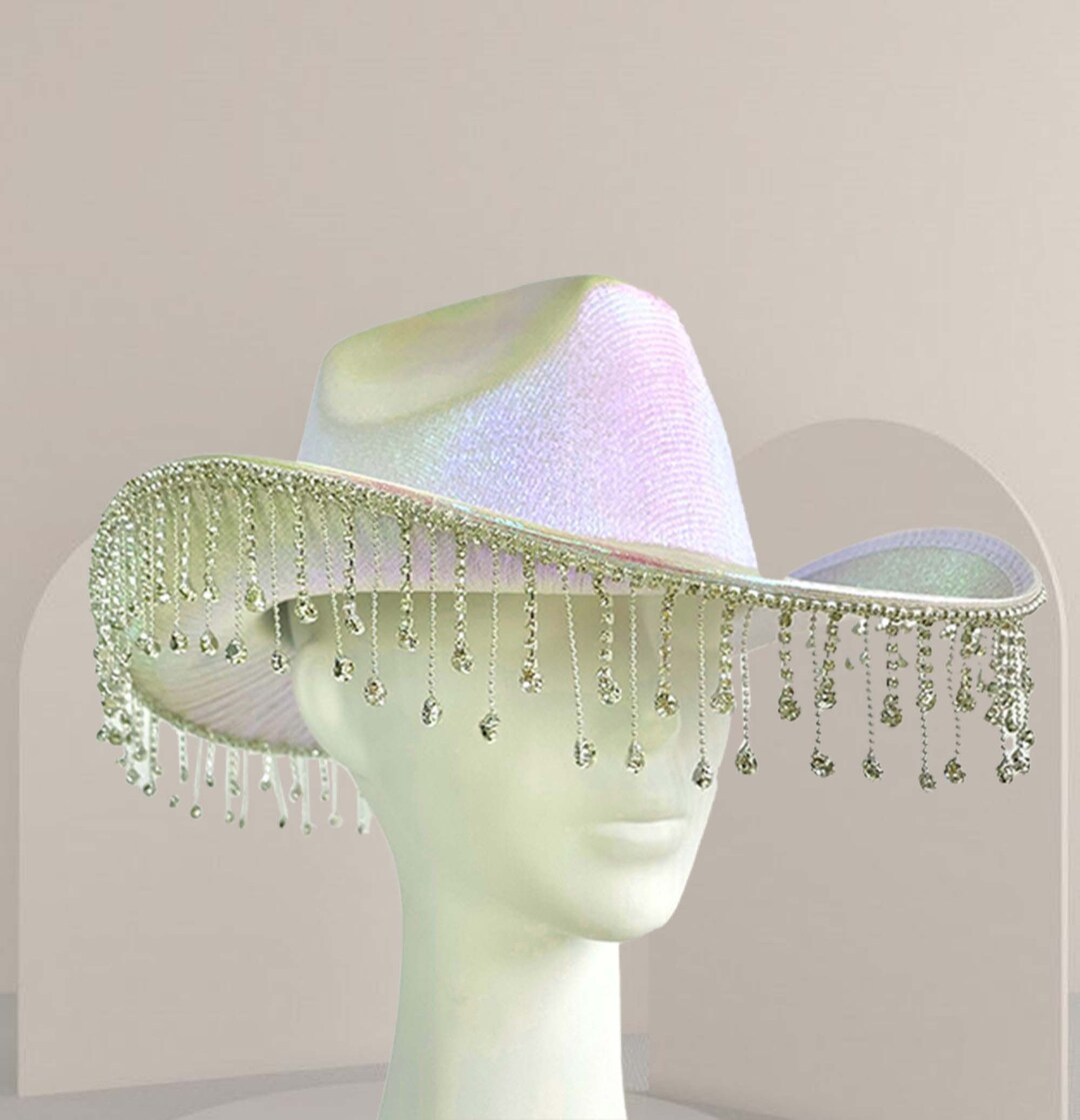 Neon Sparkly Glitter Space Cowboy Hat Fun Metallic Holographic - Etsy