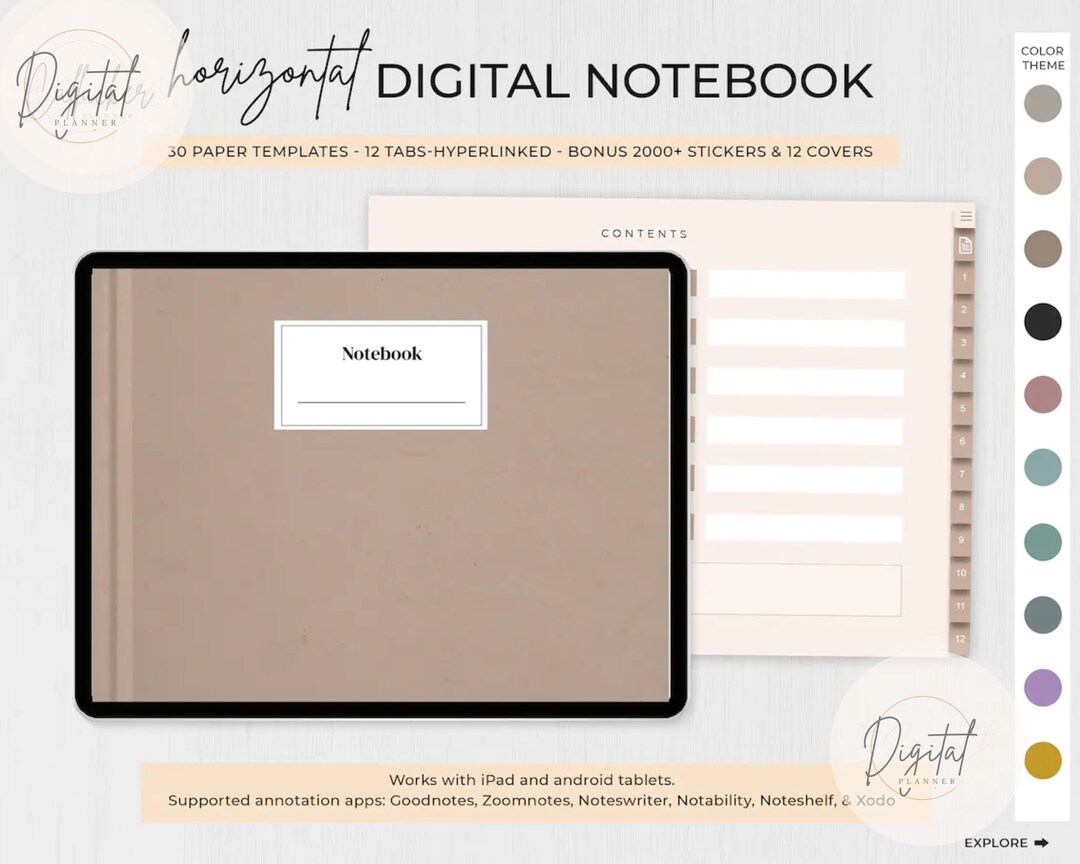 12 Hyperlinked Tabs Landscape Digital Notebook Goodnotes - Etsy