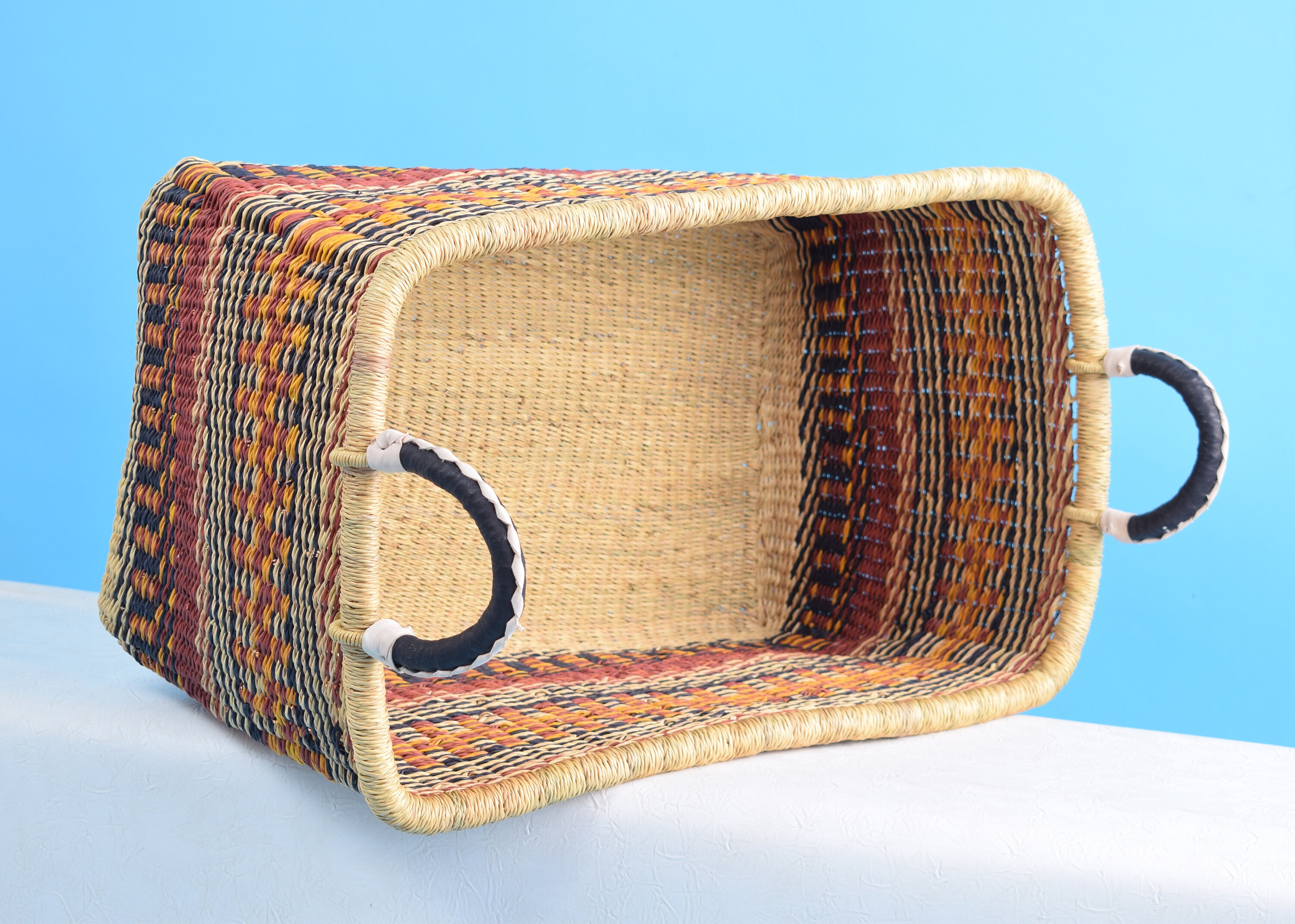 Rectangular Laundry Basket Straw Floor Hamper Wicker Storage Basket ...