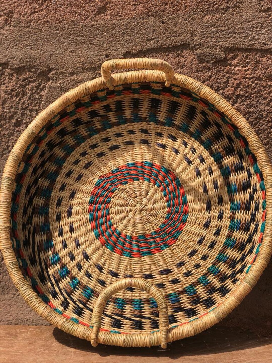 Woven Fruit Storage Tray | Boho Wall Art| Colored-straw Statement Woven ...