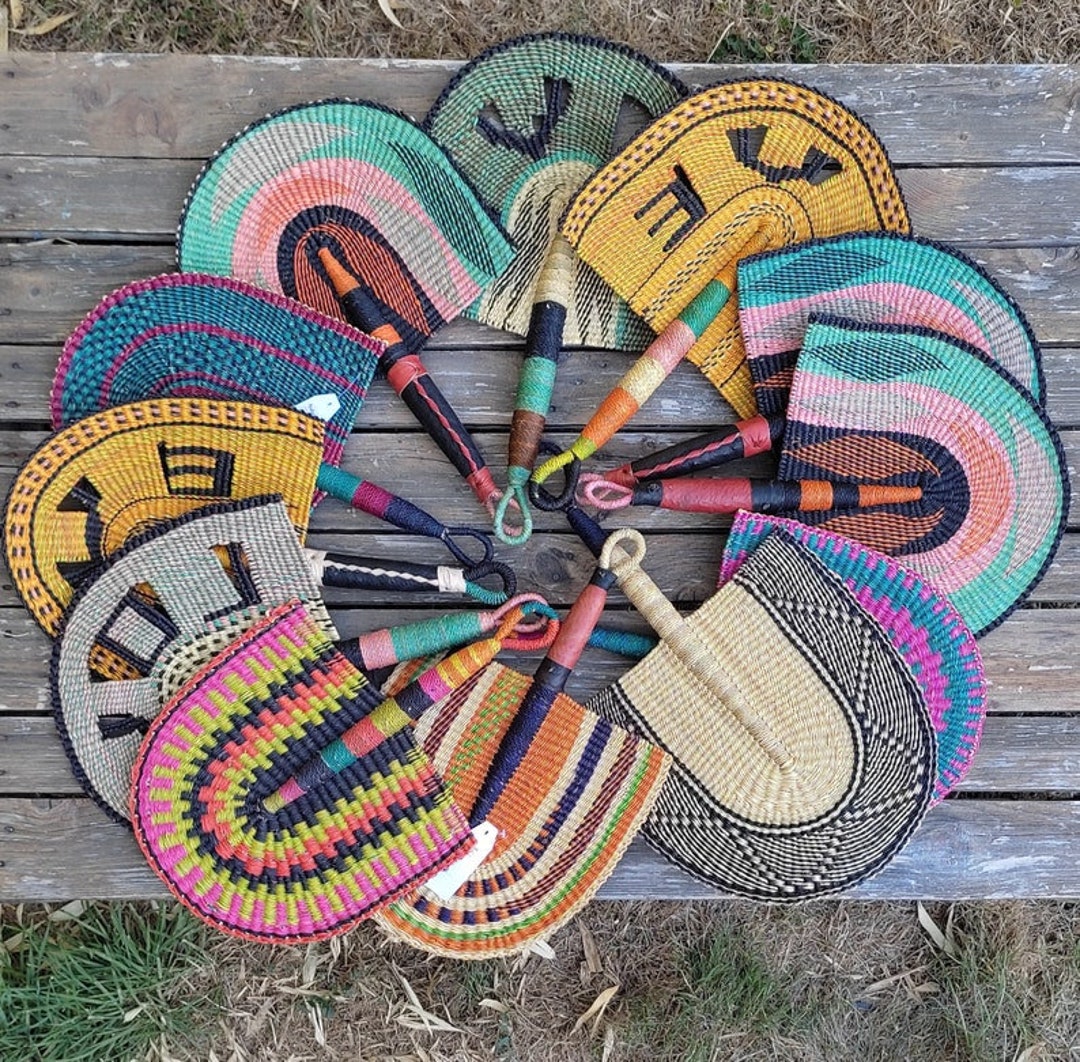 Handwoven Straw Hand Fan, Boho Fan Wall Hanging, Bolga Hand Fan ...