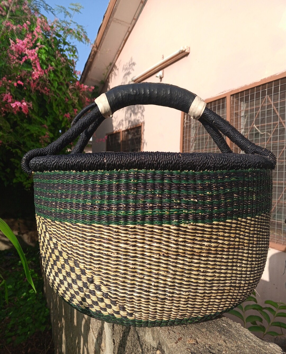 Handmade Shopping Basket, Bolga Market Basket, Top Handle Storage ...