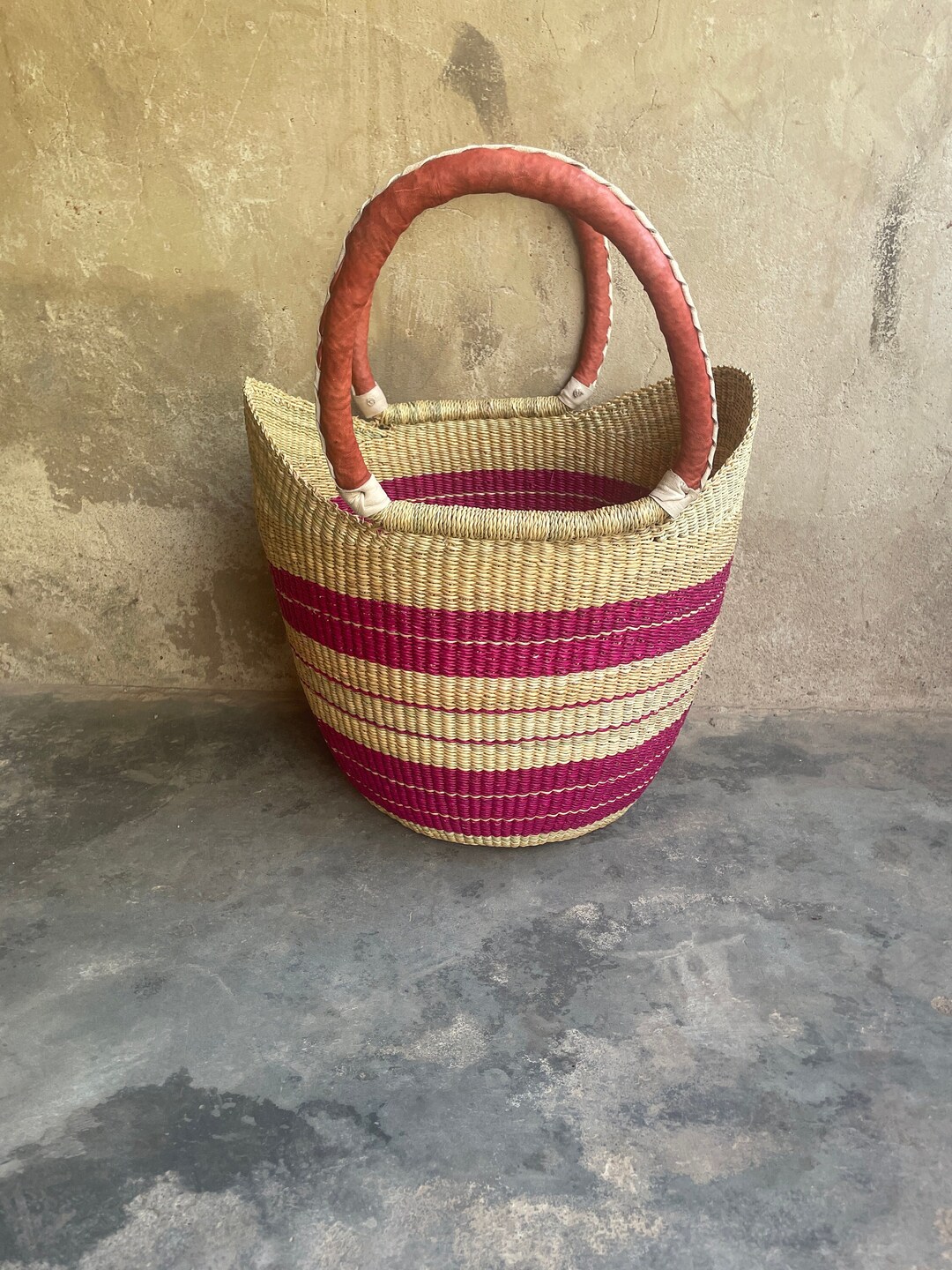 Straw Top Handle Basket, Wicker Shopper Basket, Basket With Leather ...