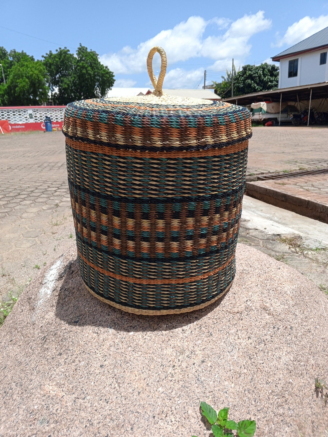 Bolga Storage Basket, Large Straw Laundry Basket With Lid, Small ...