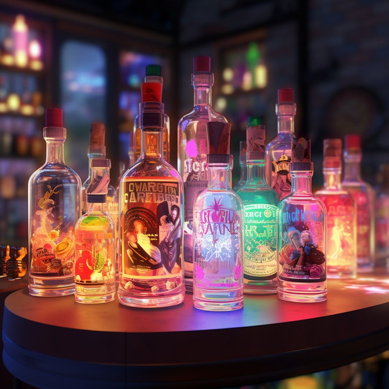 Colored Glass Bottles on the Bar Counter Sometimes With Nice Tatooed ...