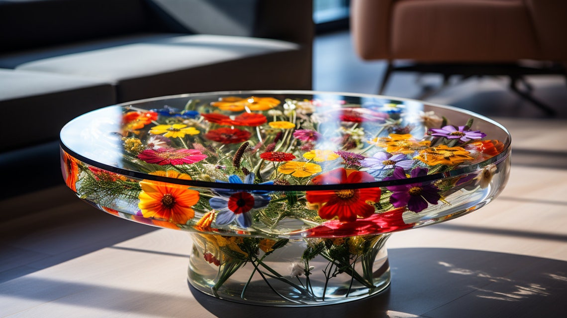 Transparent Coffee Tables With Flowers Digital Impressive - Etsy