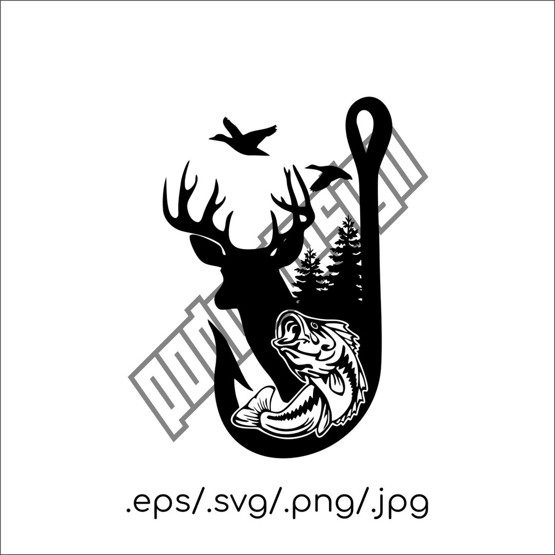 Deer Fish Tree Scene on Fishing Hook SVG PNG Files for Cutting Machines ...
