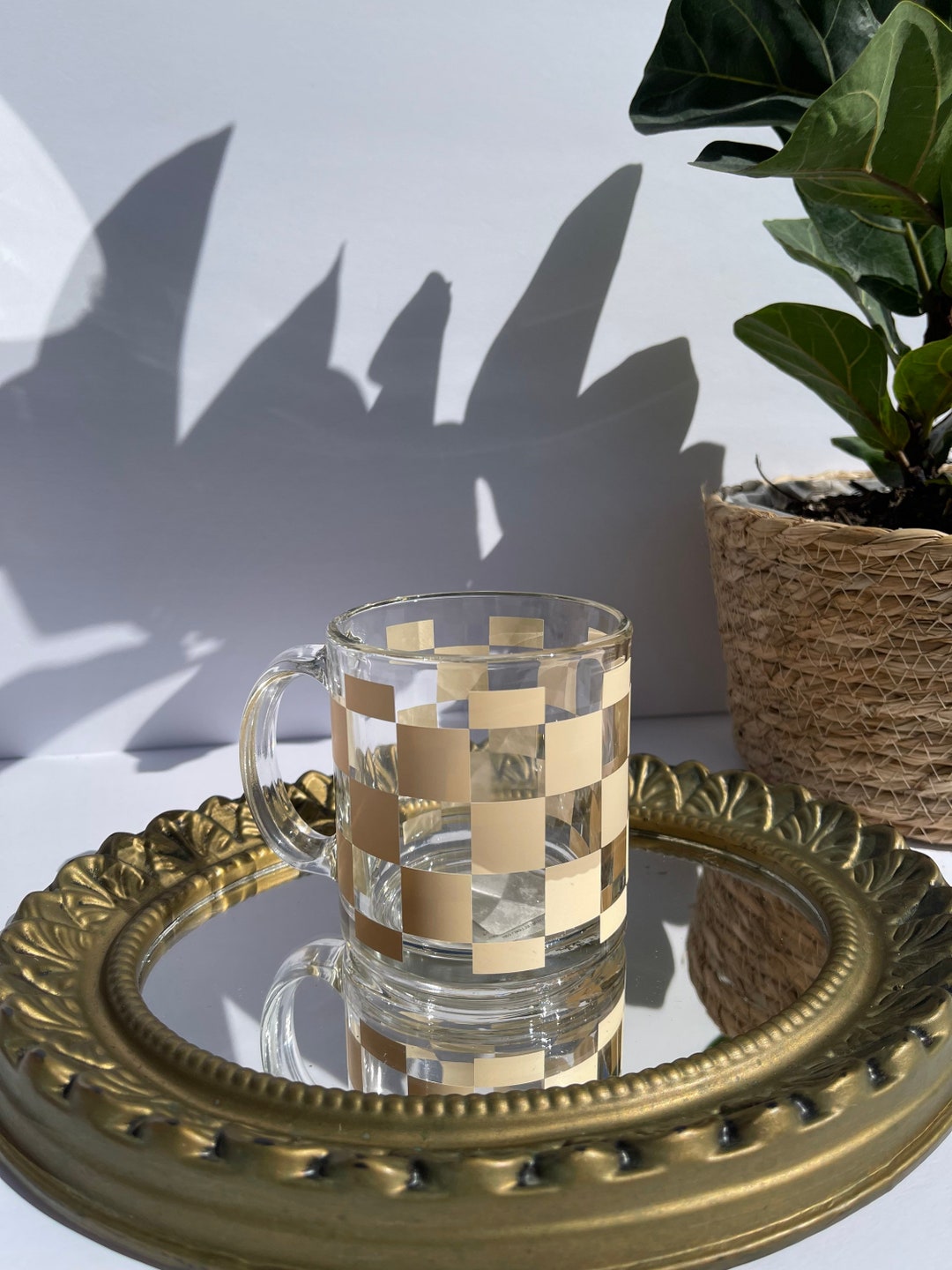 Checkered Glass Mug | Checkerboard | Coffee Mug | Tea | Checker Print ...