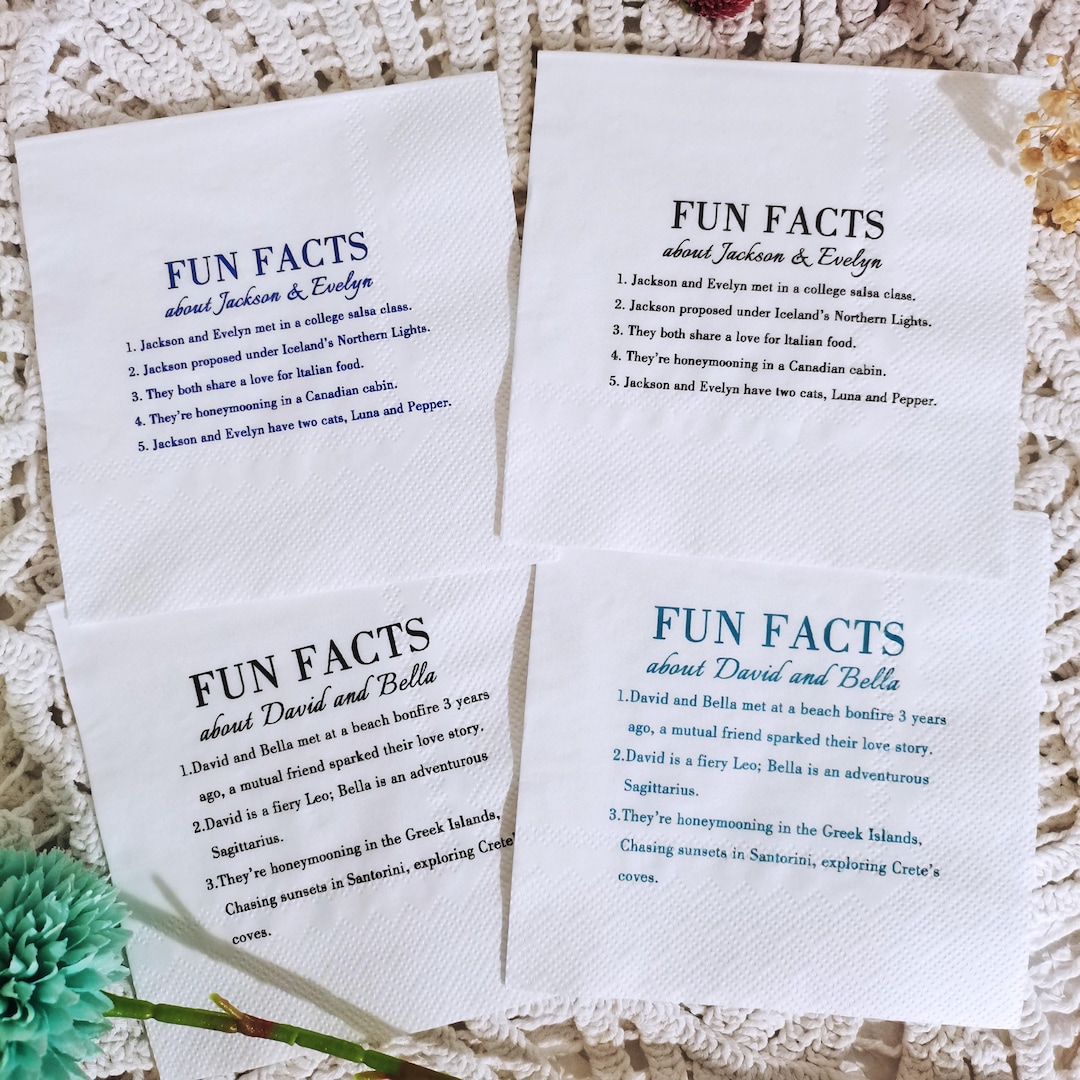 Personalized Fun Fact Napkin, Fun Facts Napkins for Wedding, Wedding ...
