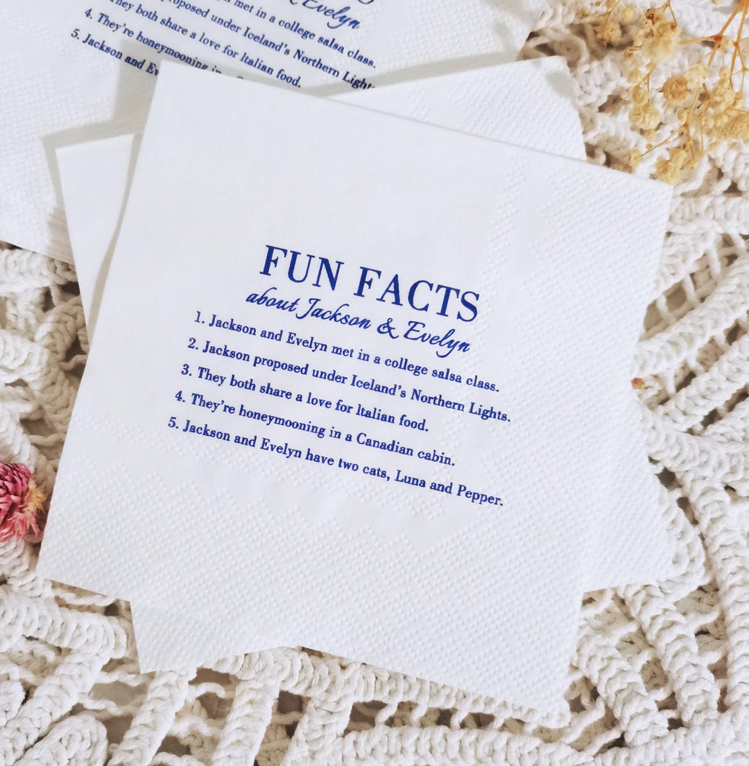 Fun Facts Napkins for Wedding, Personalized Fun Fact Napkin, Wedding ...