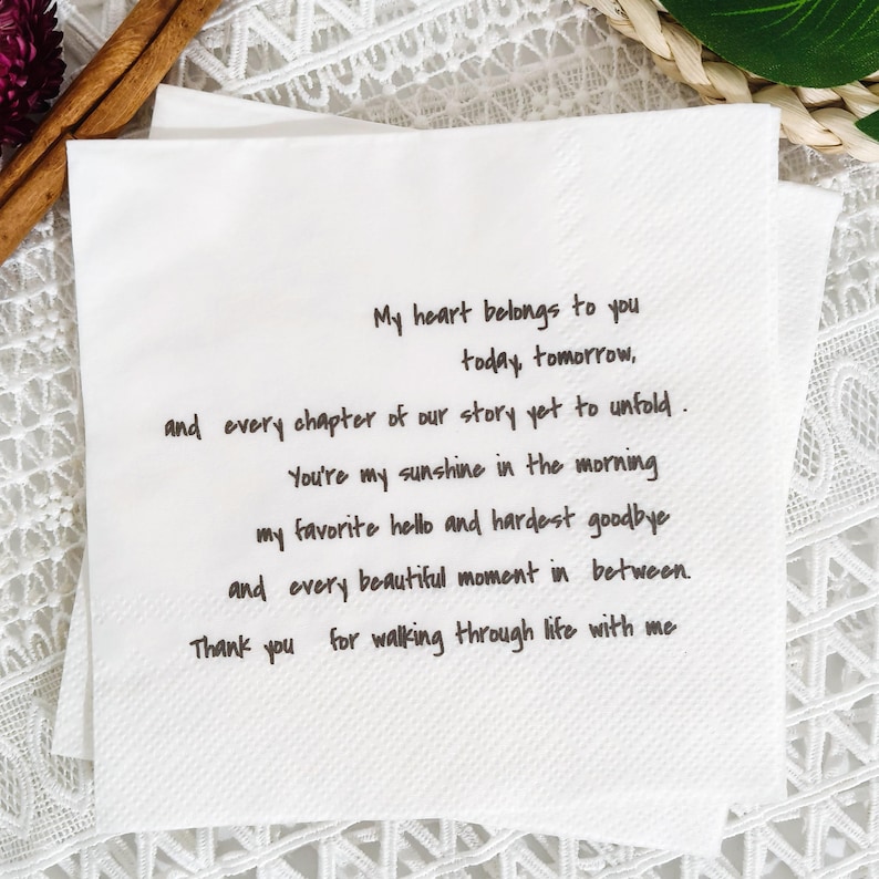 Custom Love Note Handwriting Napkins, Personalized Love Note Napkins, Print Wedding Cocktail ...