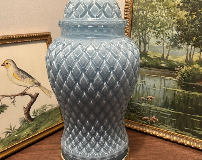 Vintage ALSY Sky Blue Diamond Pattern Gold Accent Table Lamp, Vintage ...