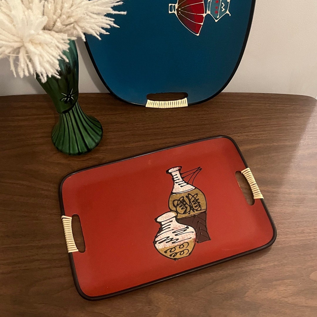 Vintage Fiberglass Red Atomic Bottle Design Decorative Tray With ...