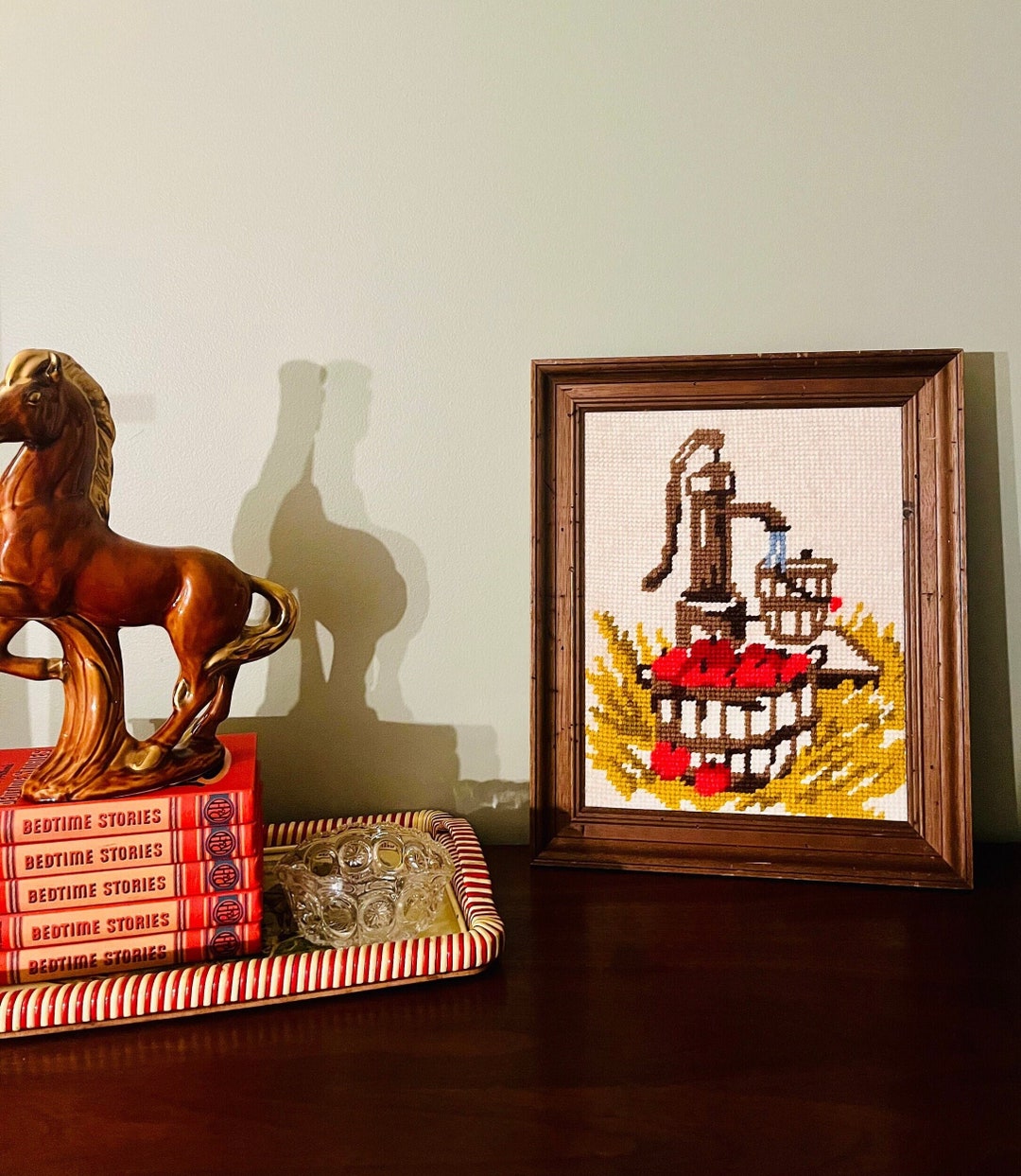 Vintage Crewel Art of Spicket and Bucket in Wood Frame 14 by 17 - Etsy