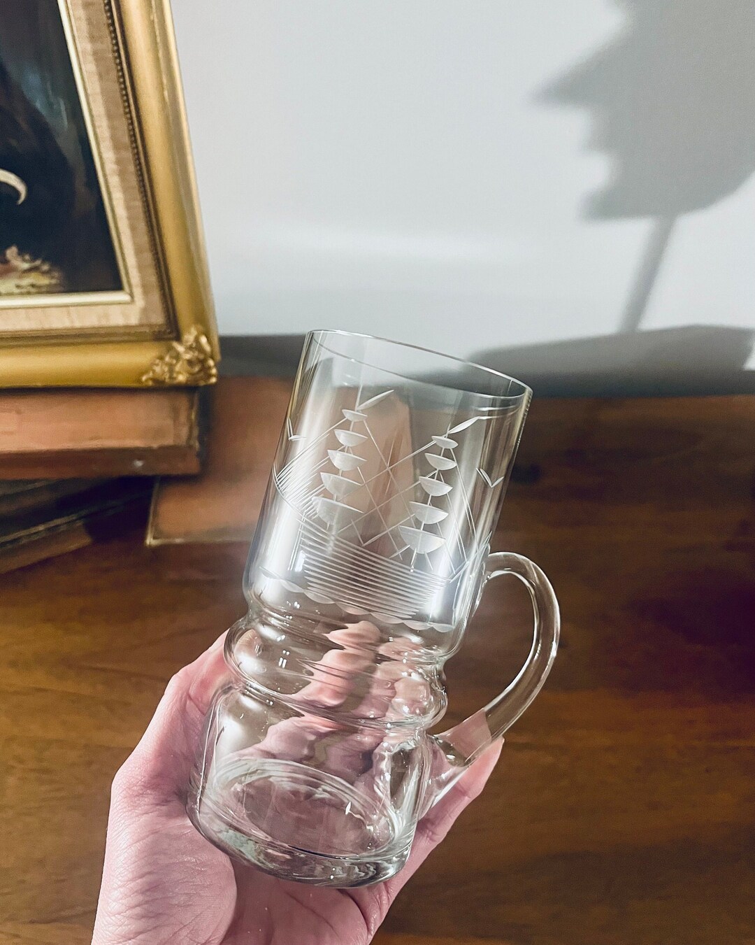 Vintage Set of 4 Etched Glass Clipper Ship Bubble Bottom Beer Mugs - Etsy