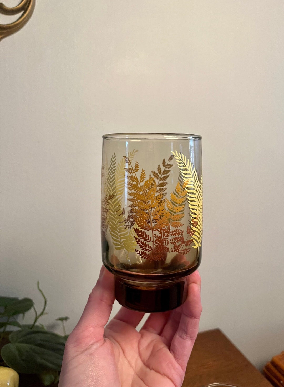Libbey Amber Glass Golden Fern Pattern Tumblers Set of 8 - Etsy