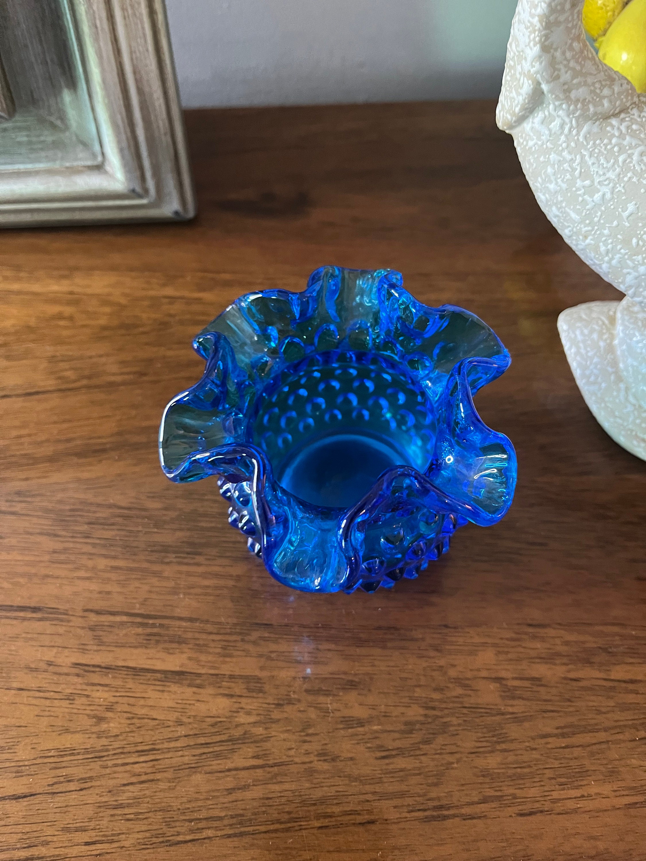 Fenton Colonial Blue Hobnail Double Crimp Small Glass Vase - Etsy
