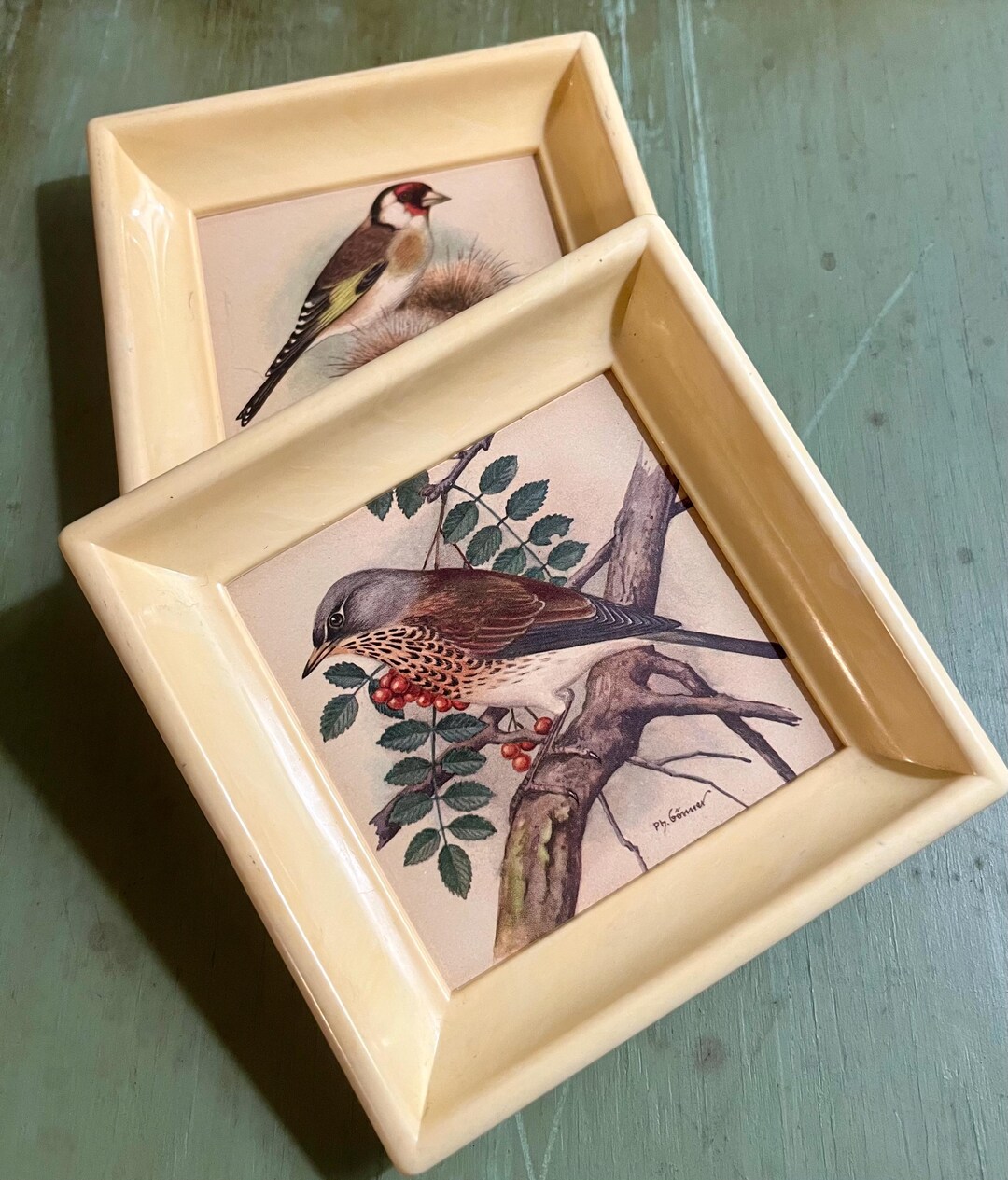 Vintage Pair of Melamine Frame Songbird Lithograph Prints by Nu-dell ...