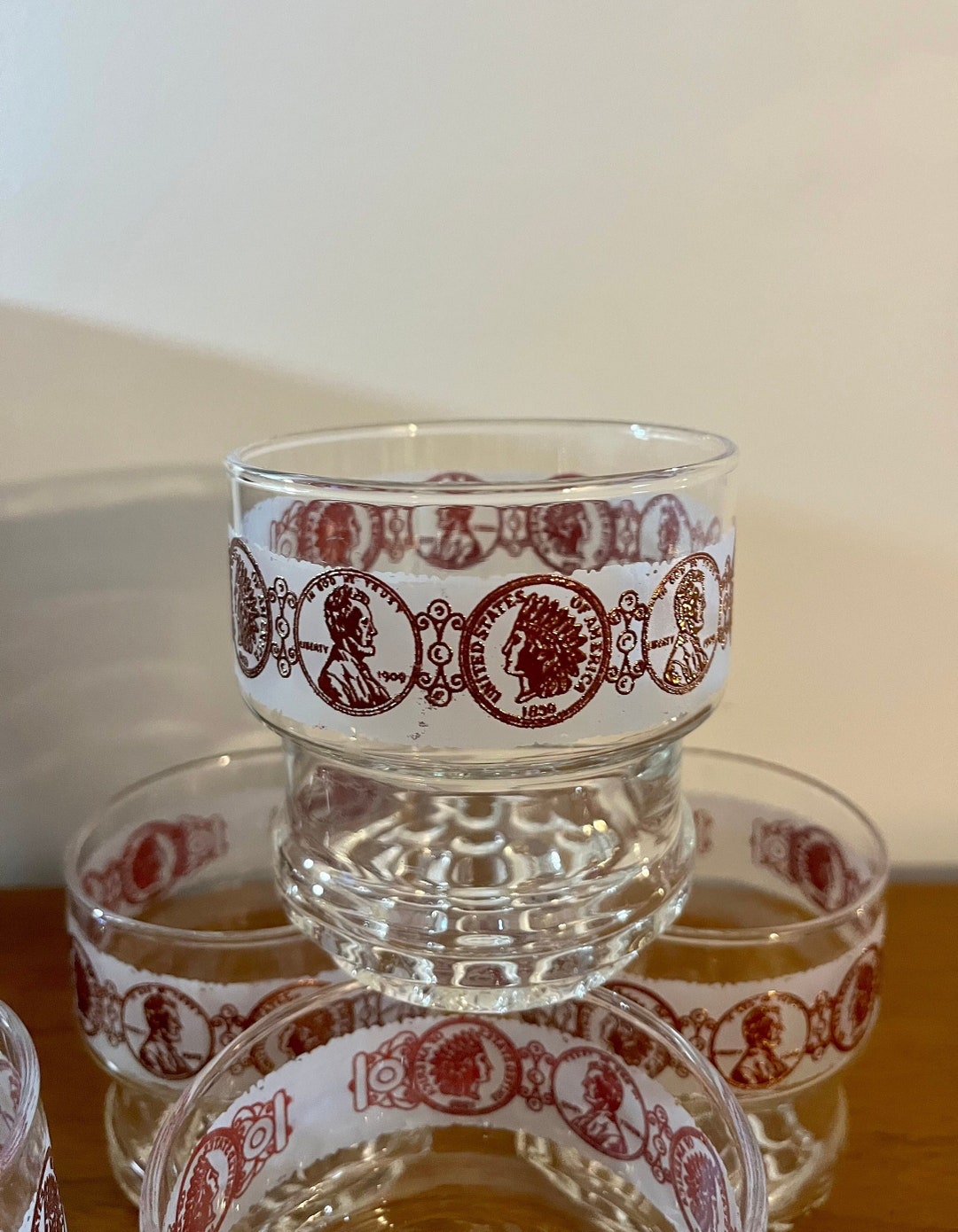 Vintage Copper Penny Indian Coin Rocks Old Fashion Whiskey Glasses Set ...