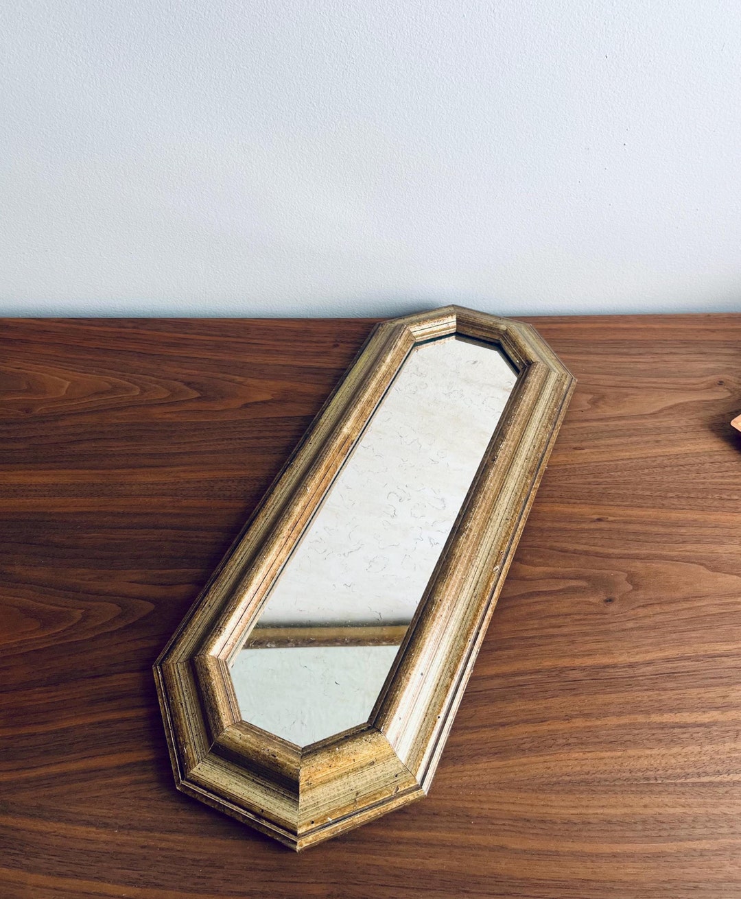 Hollywood Regency Narrow Wall Mirror With Gold Marbled Veined Glass, 8 ...