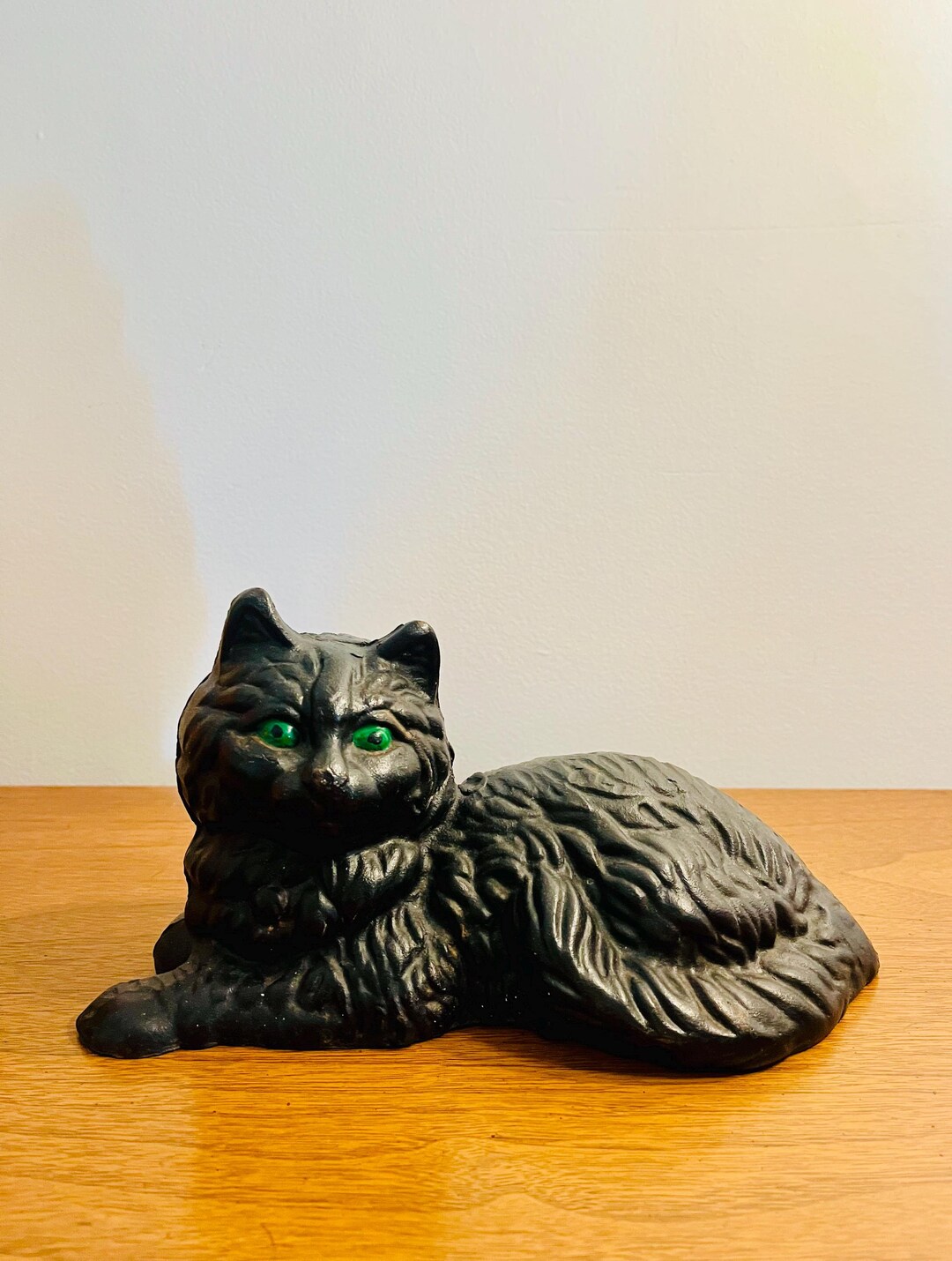 Vintage Cast Iron Black Cat Doorstop, Green Eyed Black Cat Door Stopper ...