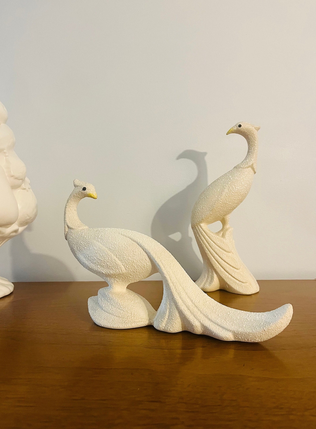 Vintage MCM Cream Spatterware Peacock Statues, a Pair - Etsy