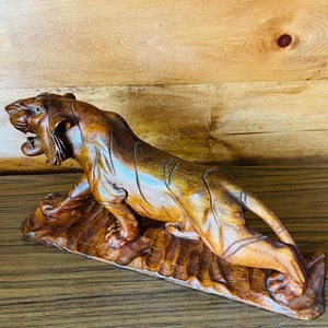 Vintage Hand Carved 14 Wood Tiger - Etsy