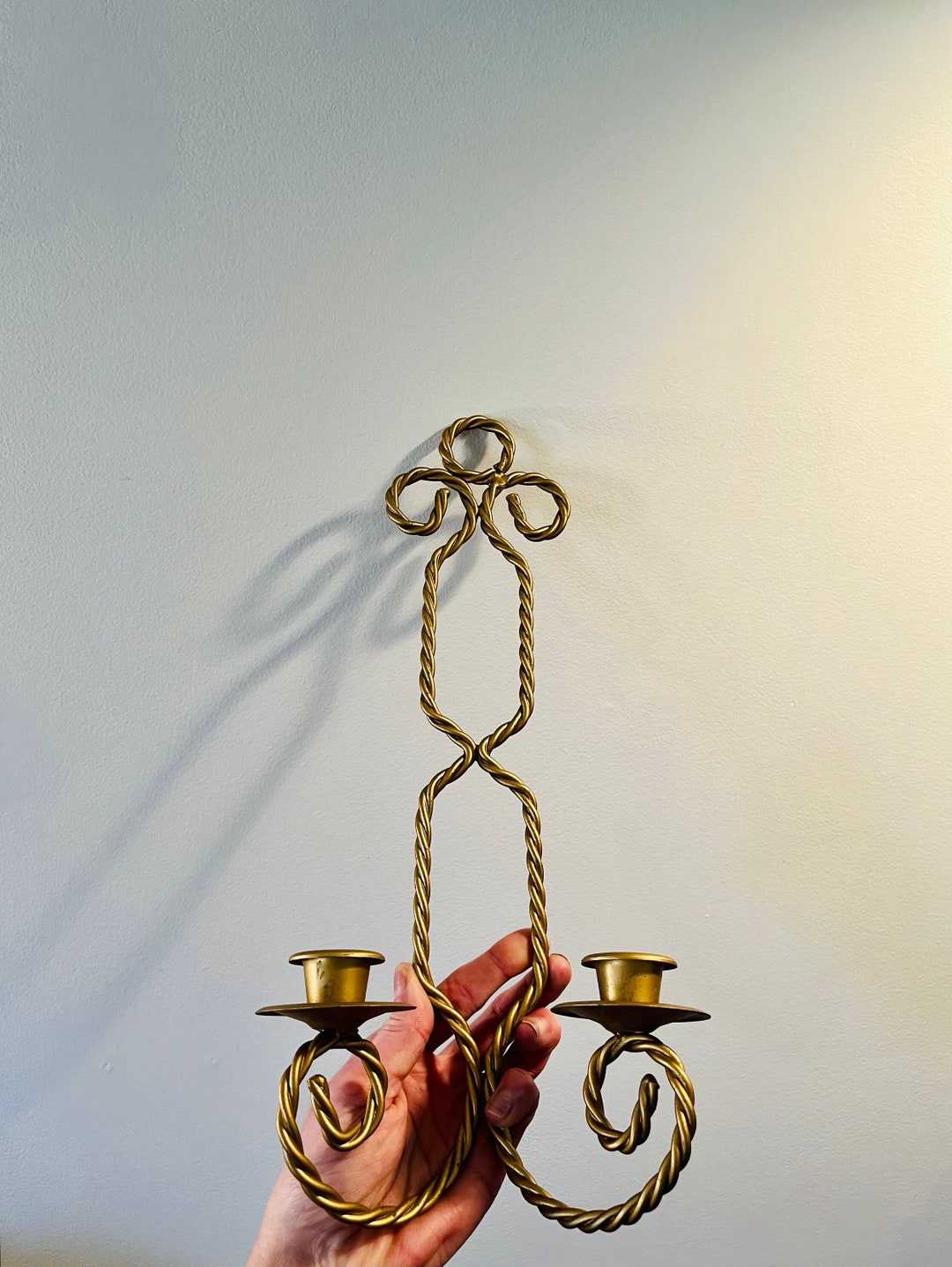 Hollywood Regency Gold Rope Twisted Wall Sconces, Oversized Gold Metal ...