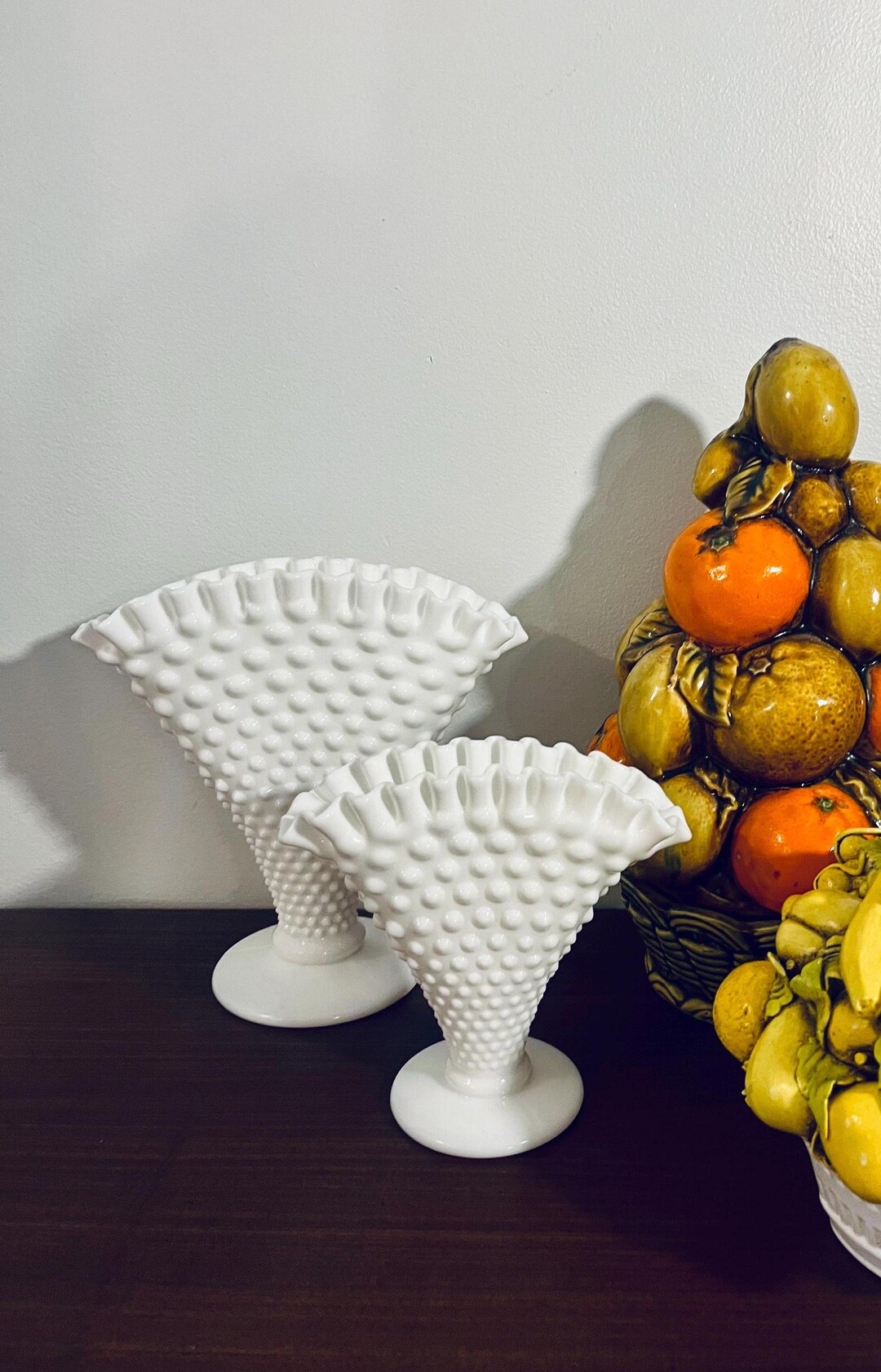 Hobnail Crimped Fan Vases in Milk Glass by Fenton, 2 Sizes Available - Etsy