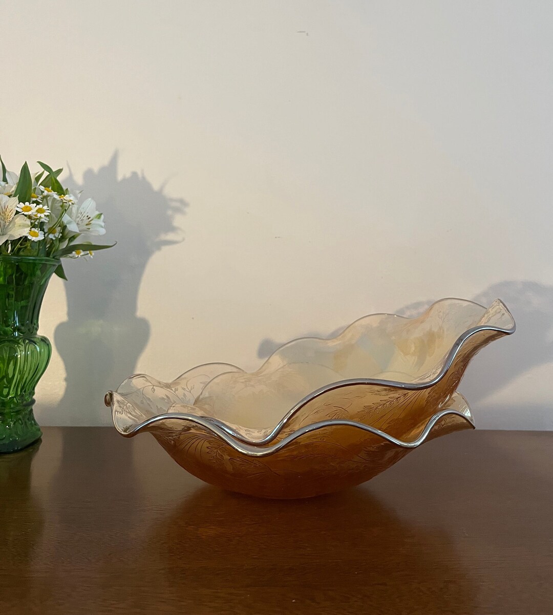 Jeannette Floragold Louisa Pattern Iridescent Marigold Glass Serving ...