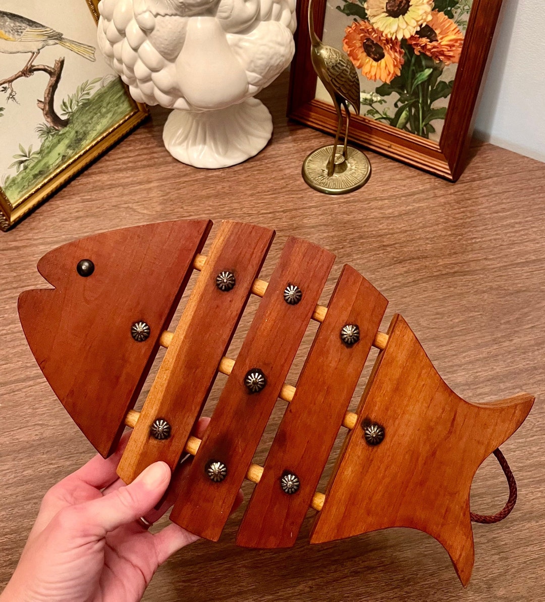 Mid-century Fish Shaped Teak Board With Slatted Stud Design - Etsy