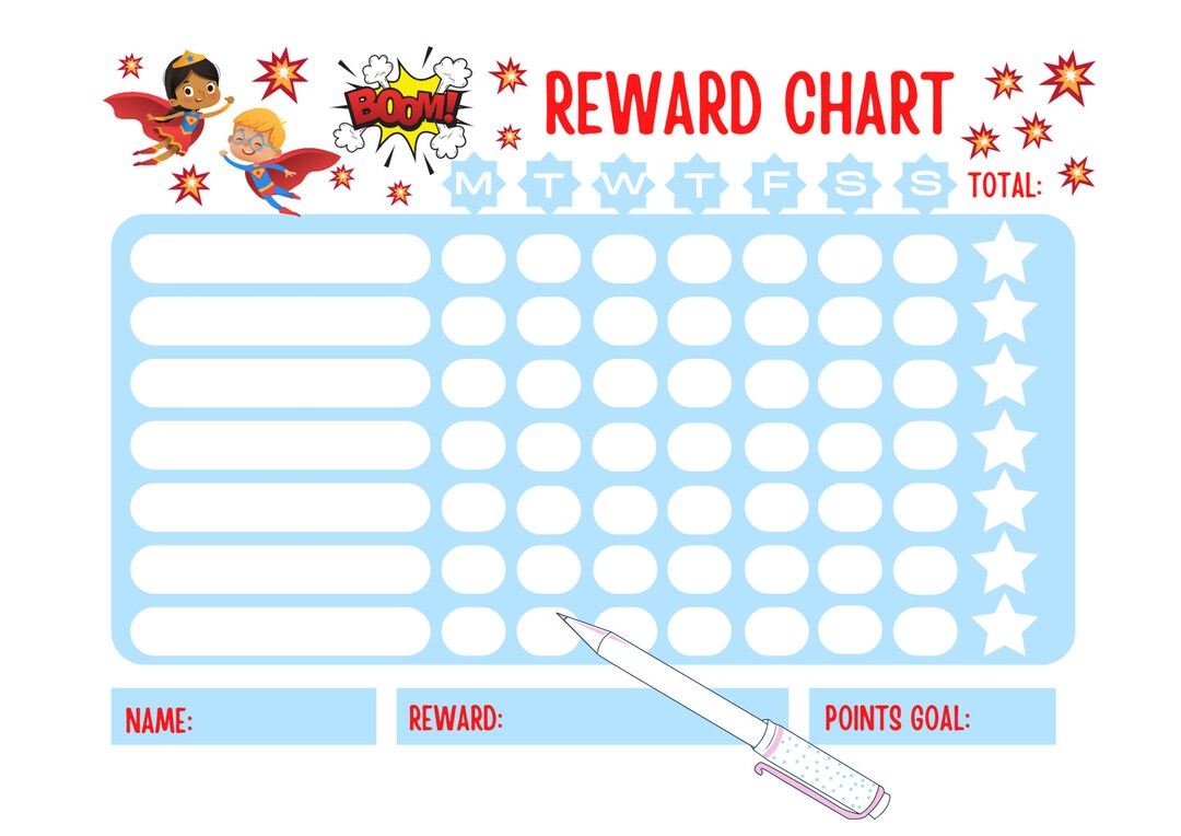 Digital/printable Superhero Rewards Chart Chore List/chart Children's ...