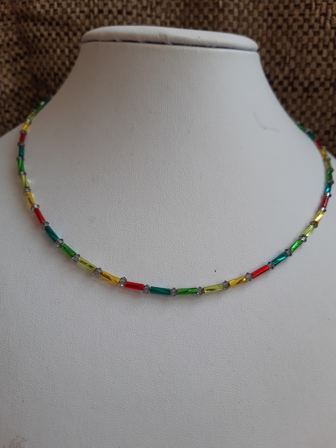 Rainbow Colored Necklace Made of Glass Rods and Swarovski Double Cones ...
