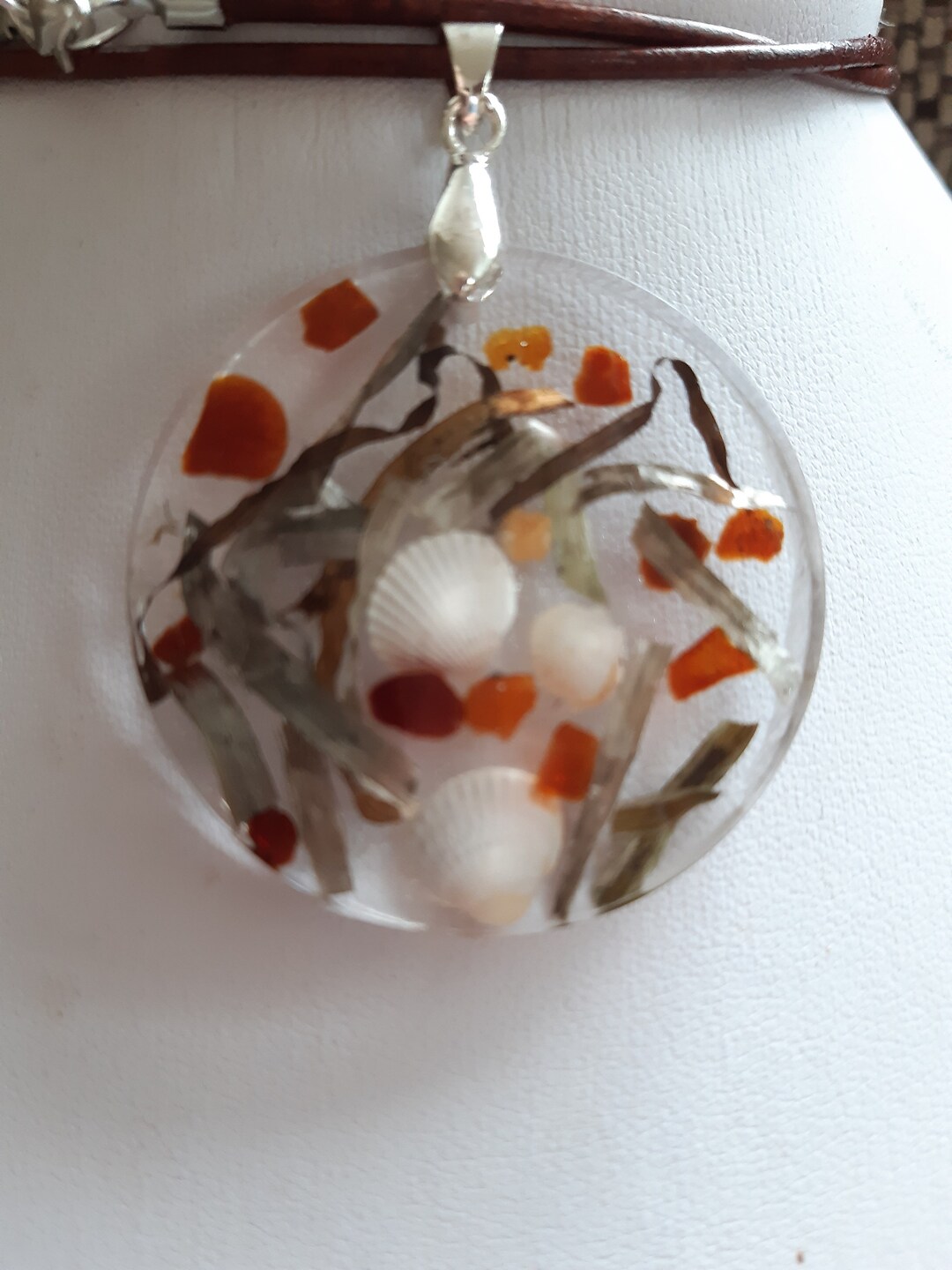 Epoxy Resin Pendant With Amber, Shells and Seaweed - Etsy